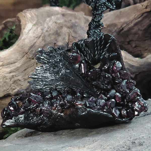 Witch Queen's Shield Talisman | Black Kyanite and Garnet Pendant - Moss ...